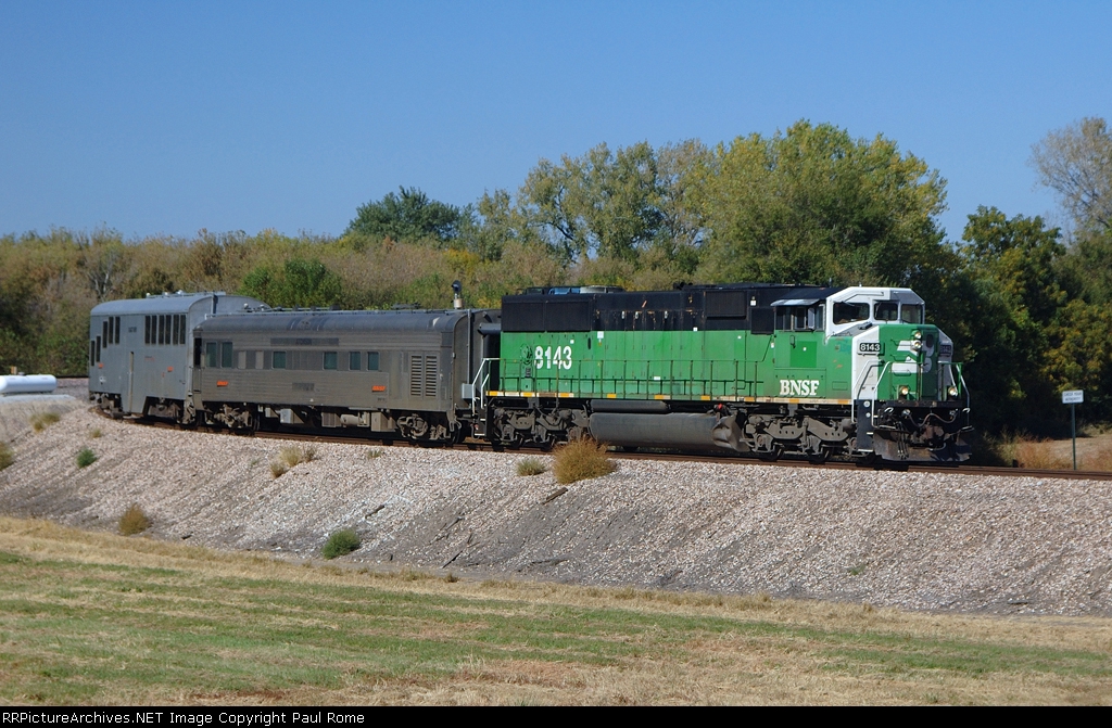 BNSF 8143, EMD SD60M, going through the wye with the track geometry train